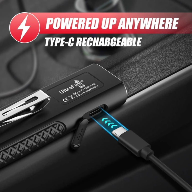 UltraFire S3 EDC Flat Pocket Flashlight - 1200LM | 365nm | Red Laser