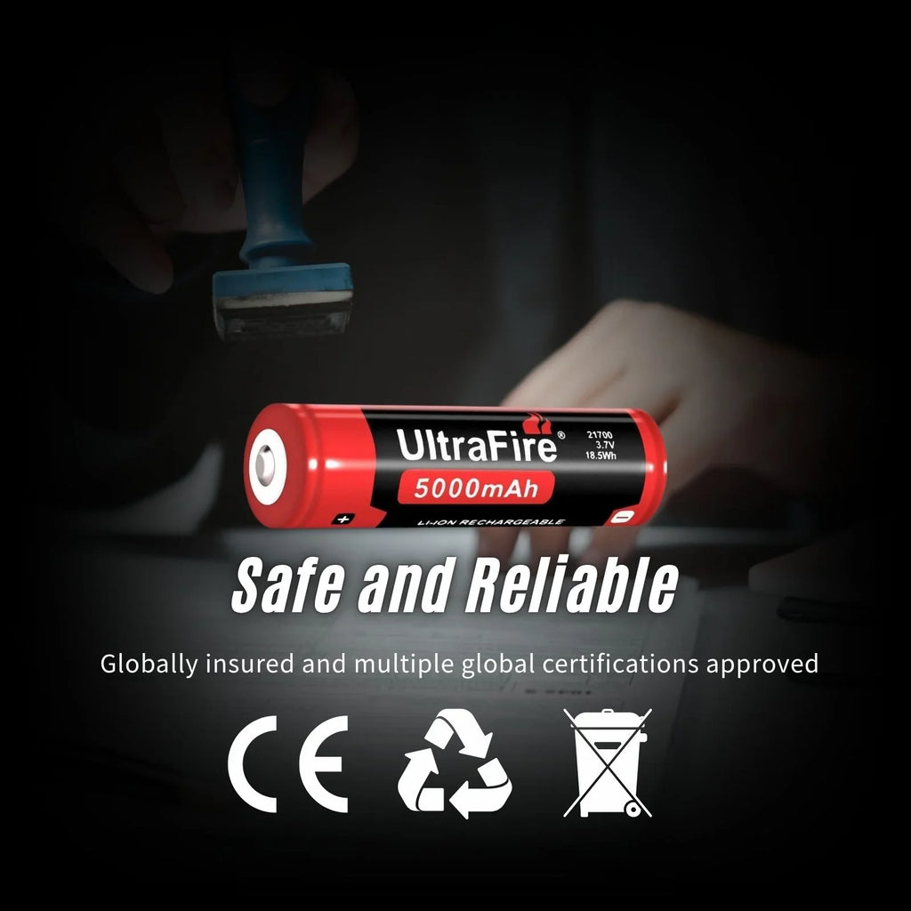 UltraFire 21700 | 5000mAh 1000+ Cycles Li-ion Battery - CE/FCC ...
