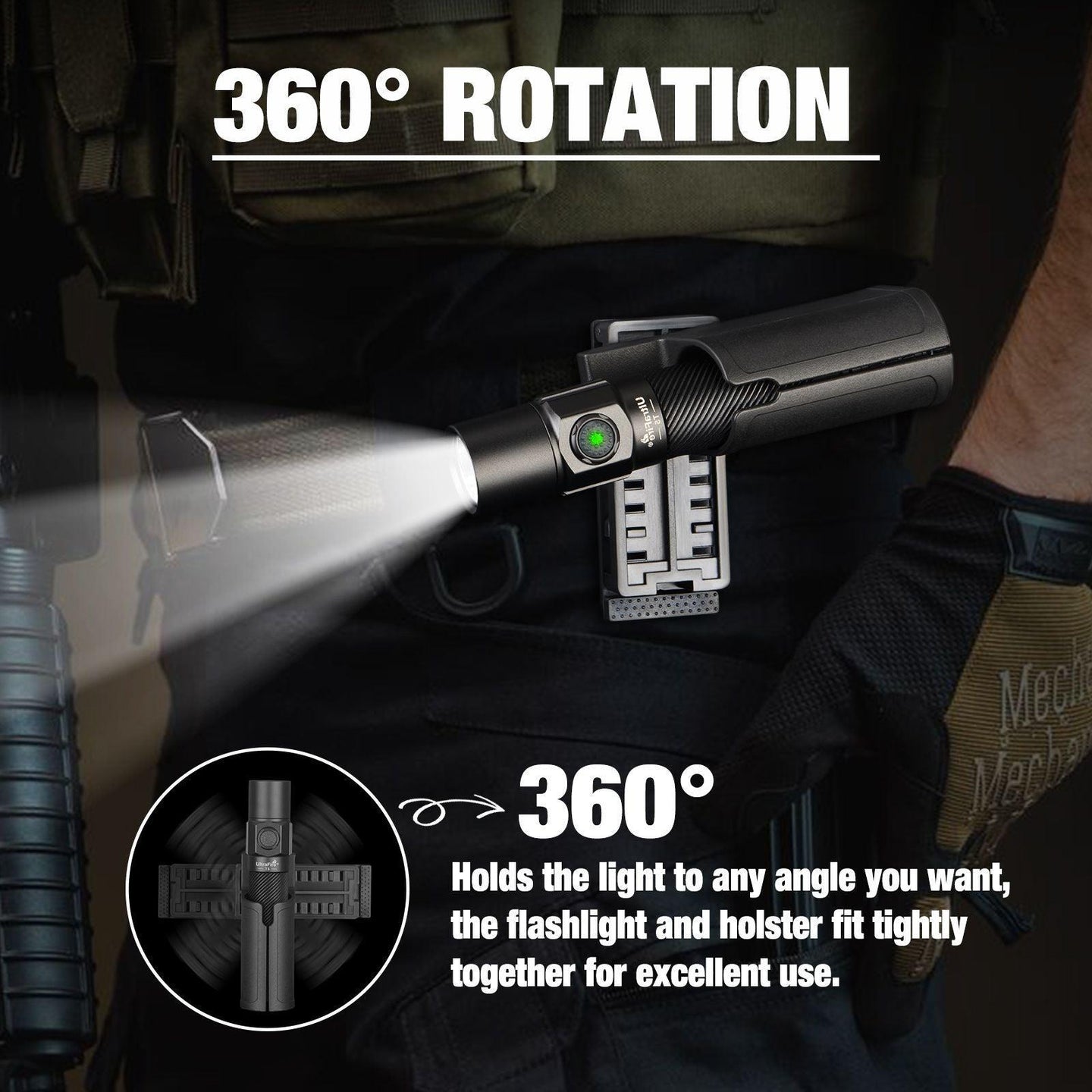 UltraFire T5 Tactical Flashlight with Tactical Waist Clip | 1800LM ...