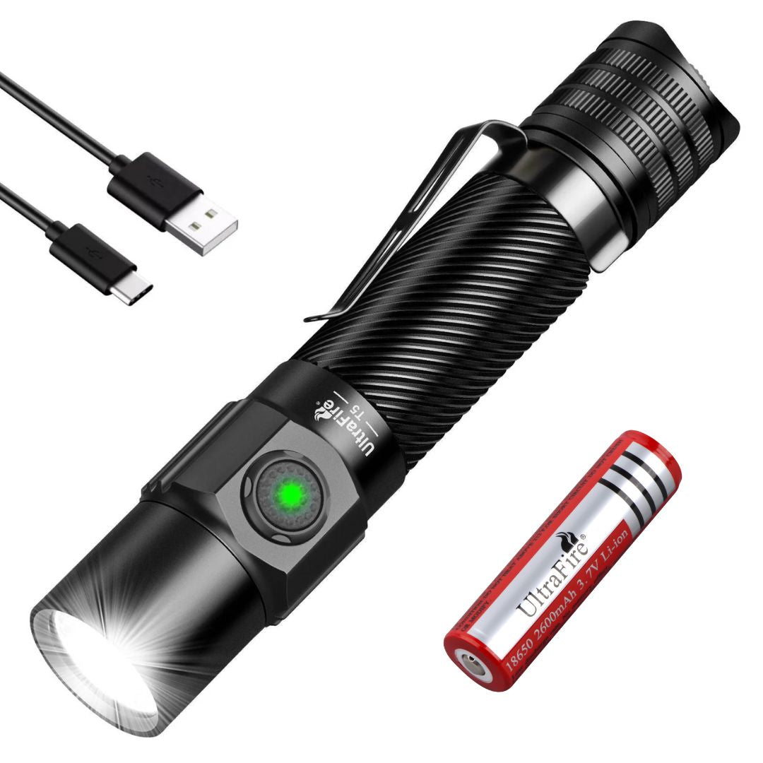 UltraFire T5 Tactical LED Flashlight with Tactical Waist Clip | 1800LM ...
