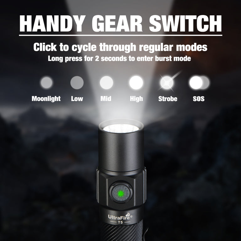 UltraFire T5 Tactical Flashlight with Tactical Waist Clip | 1800LM ...