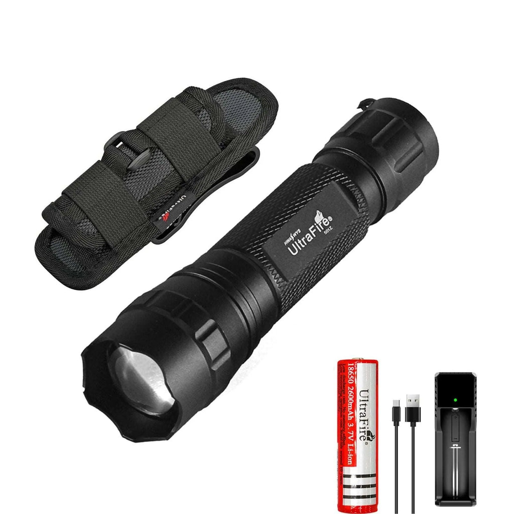 UltraFire WF-501Z Zoomable Tactical LED Flashlight with Holster ...