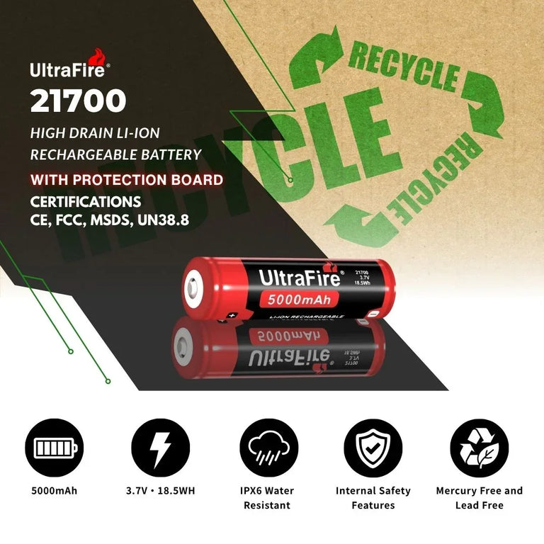 UltraFire® 21700 Rechargeable Battery