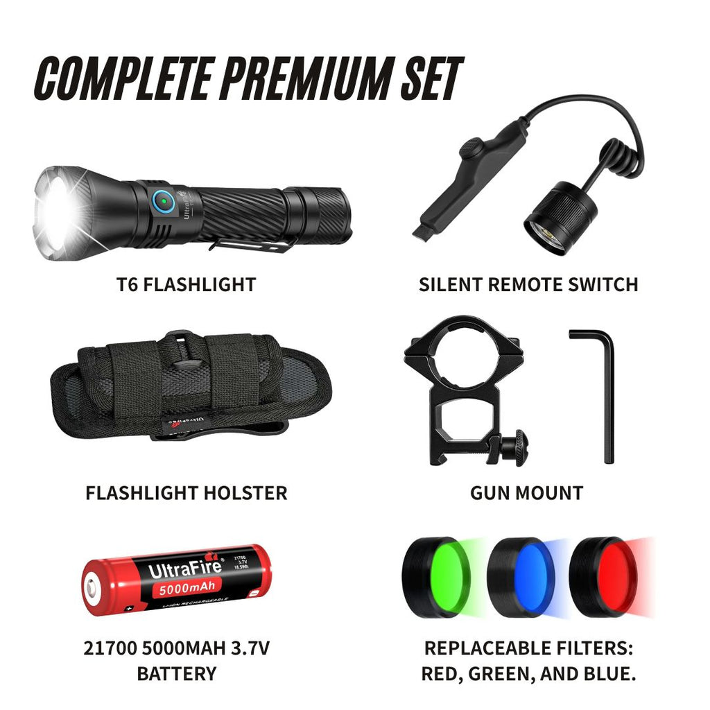 UltraFire T6 High Beam Tactical LED Rechargeable Flashlight - Hunting